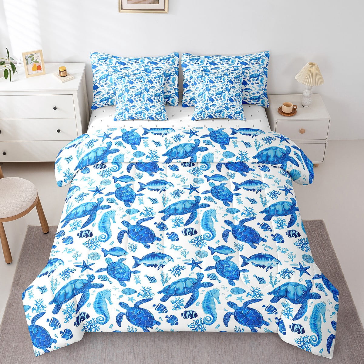 Erosebridal Cartoon Sea Turtle Bed in a Bag Twin size, Teal Animal ...