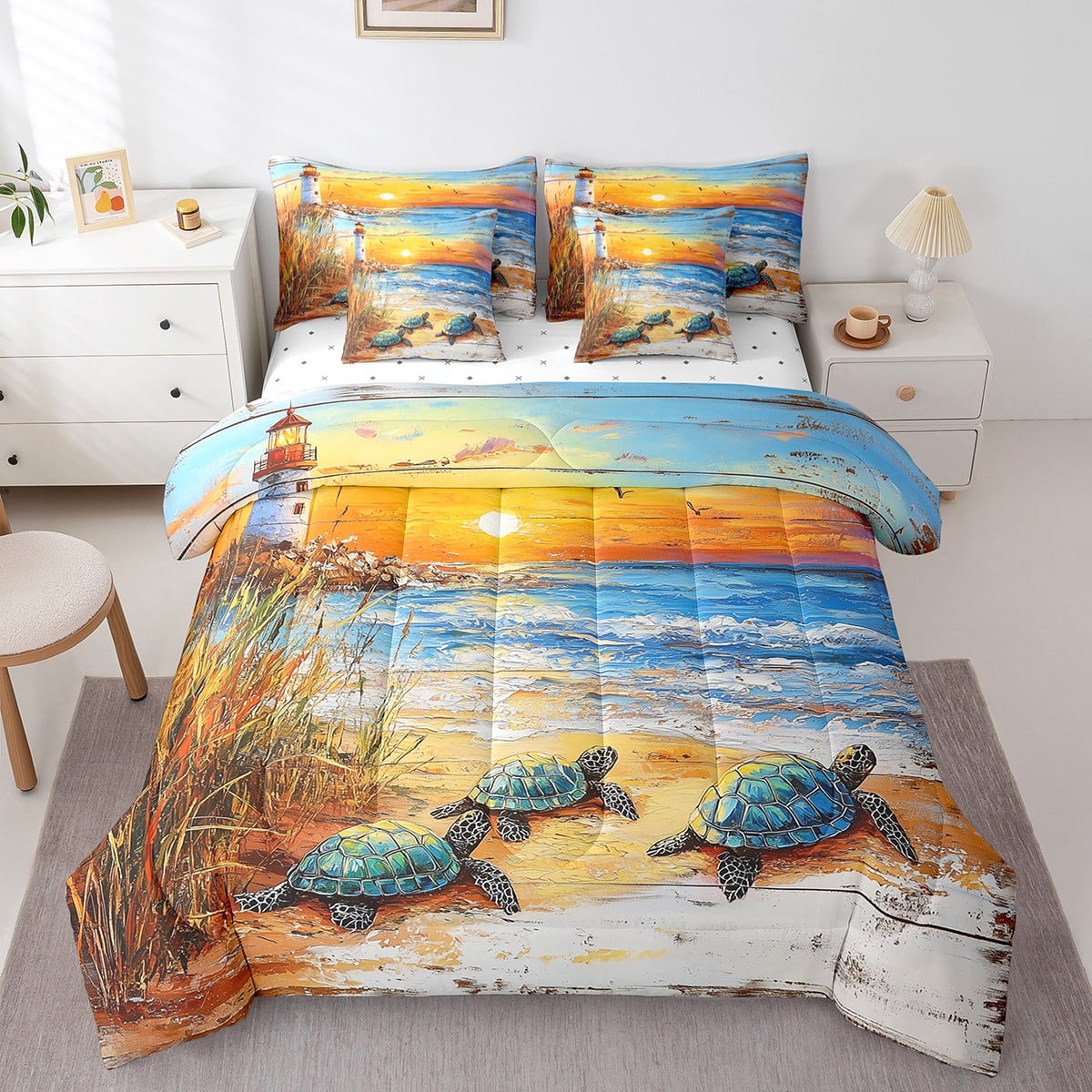 Erosebridal Cartoon Sea Turtle Bed in a Bag King size, Romantic Coastal ...