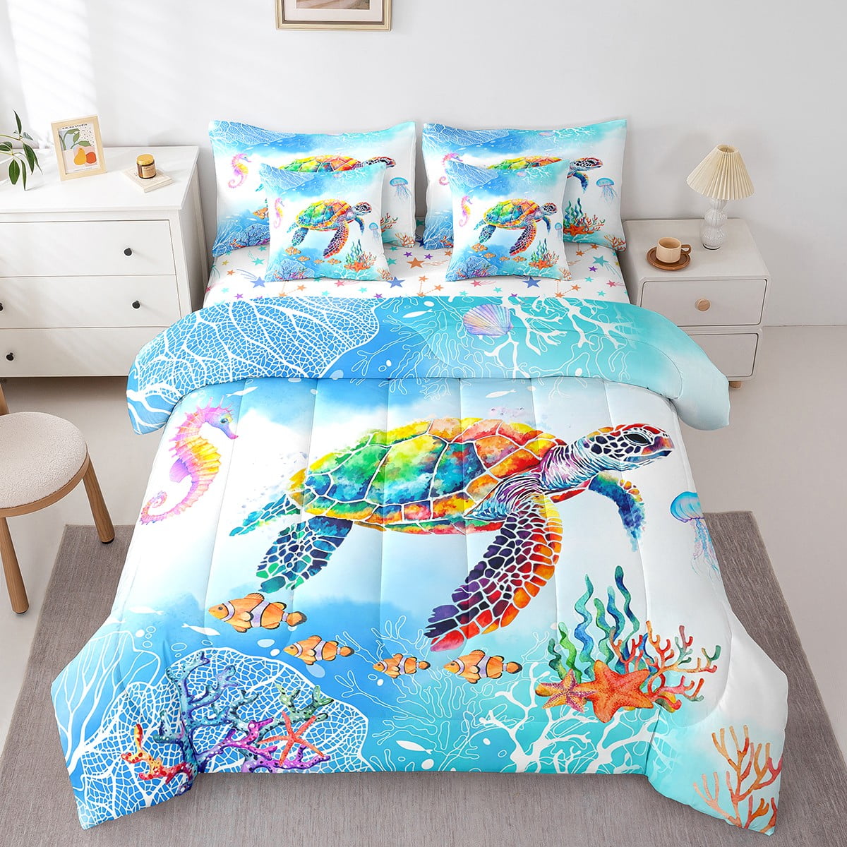 Erosebridal Cartoon Sea Turtle Bed in a Bag Queen size, Ocean Fish ...