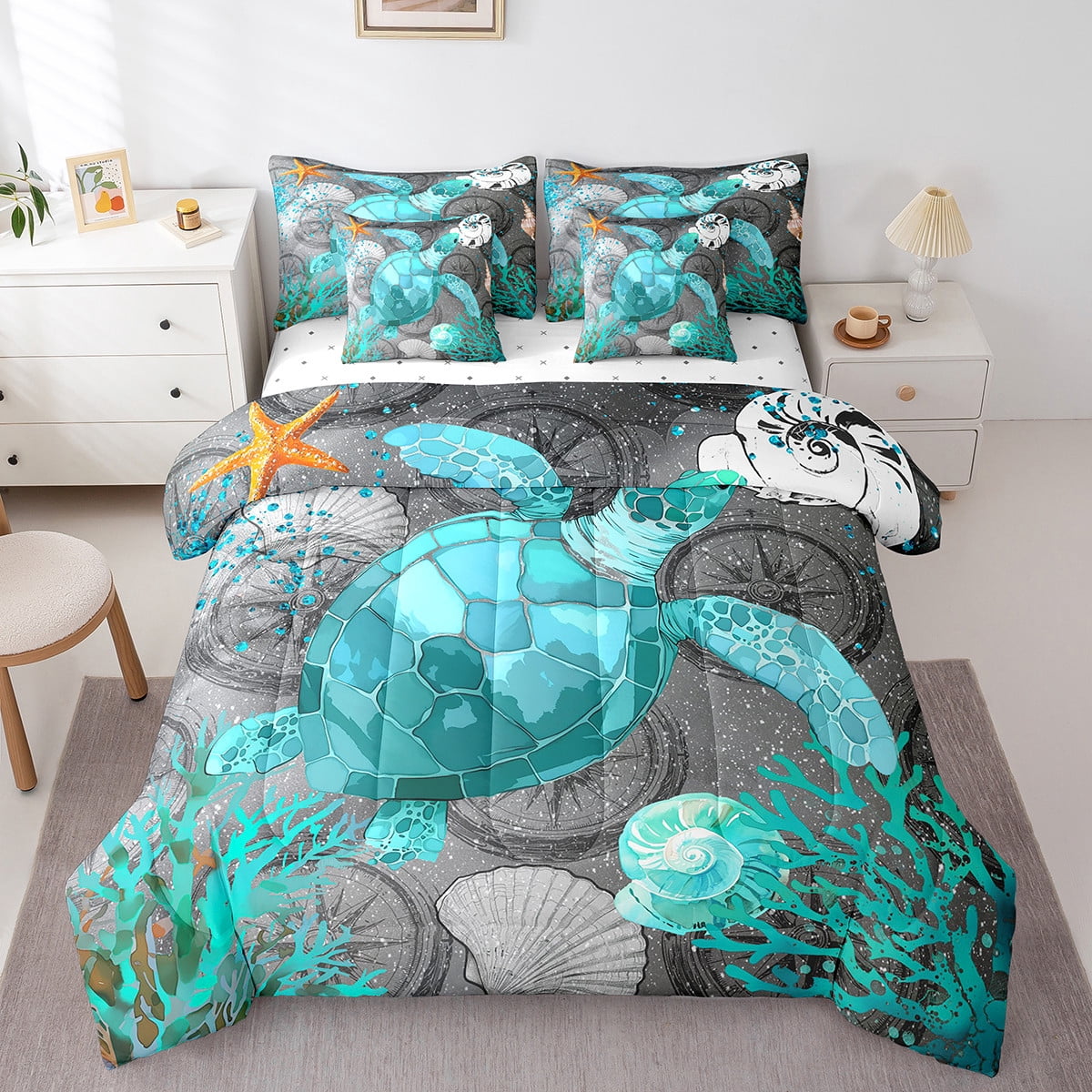 Erosebridal Cartoon Sea Turtle Bedding Queen Size, Underwater World ...