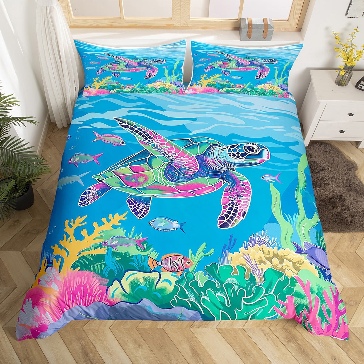 Erosebridal Cartoon Sea Turtle Duvet Cover,Underwater World Sea Animal ...