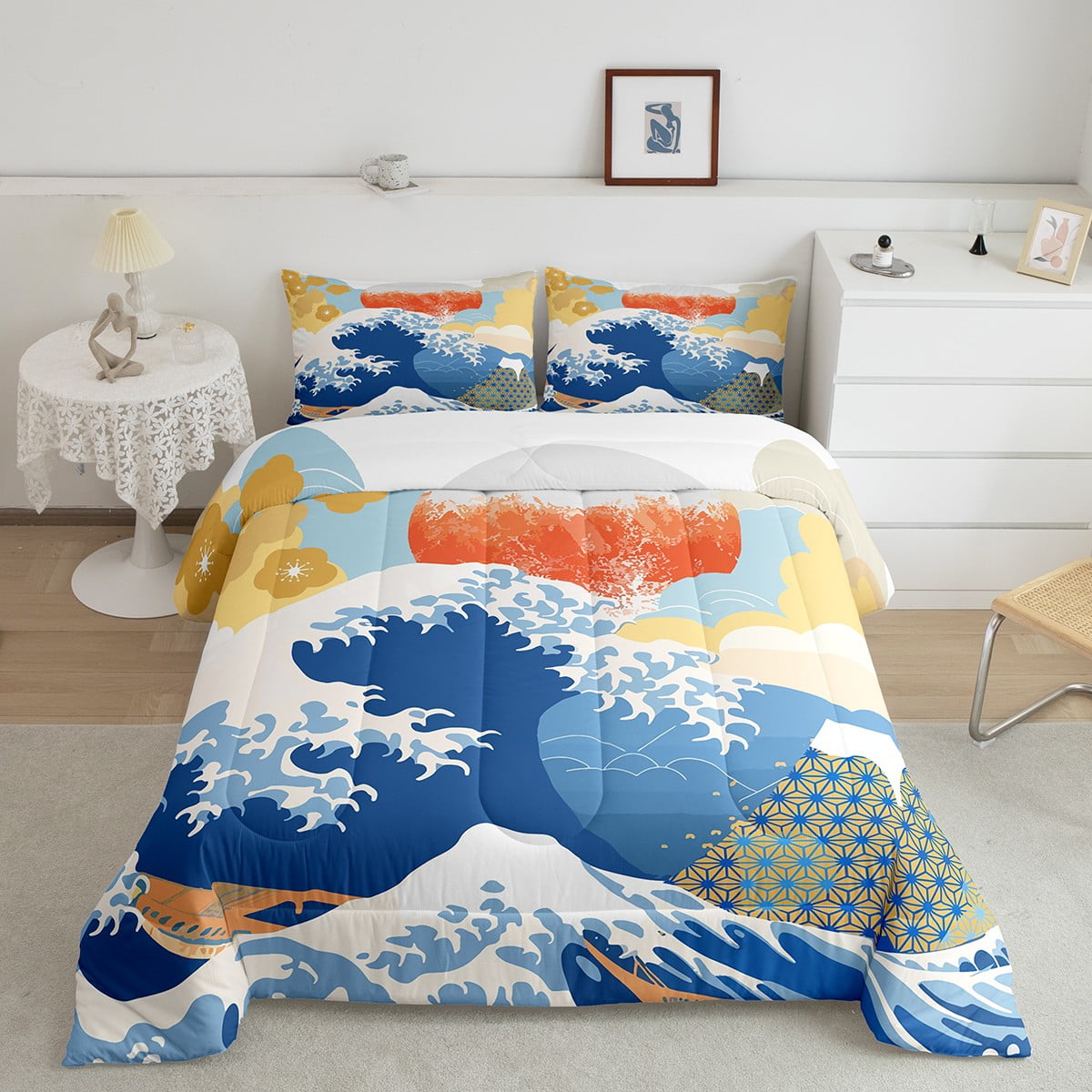 Erosebridal Cartoon Sea Wave Bedding Comforter Set, Japanese Style Down ...