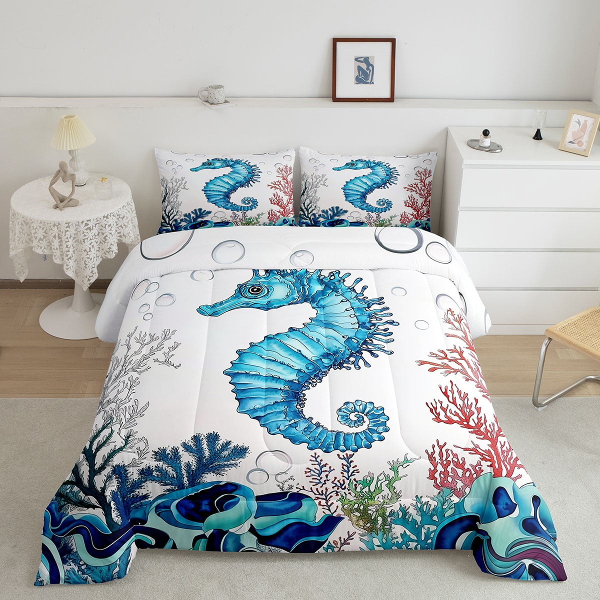 Erosebridal Cartoon Seahorse Comforter Sets Twin Size, Cartoon Sealife ...