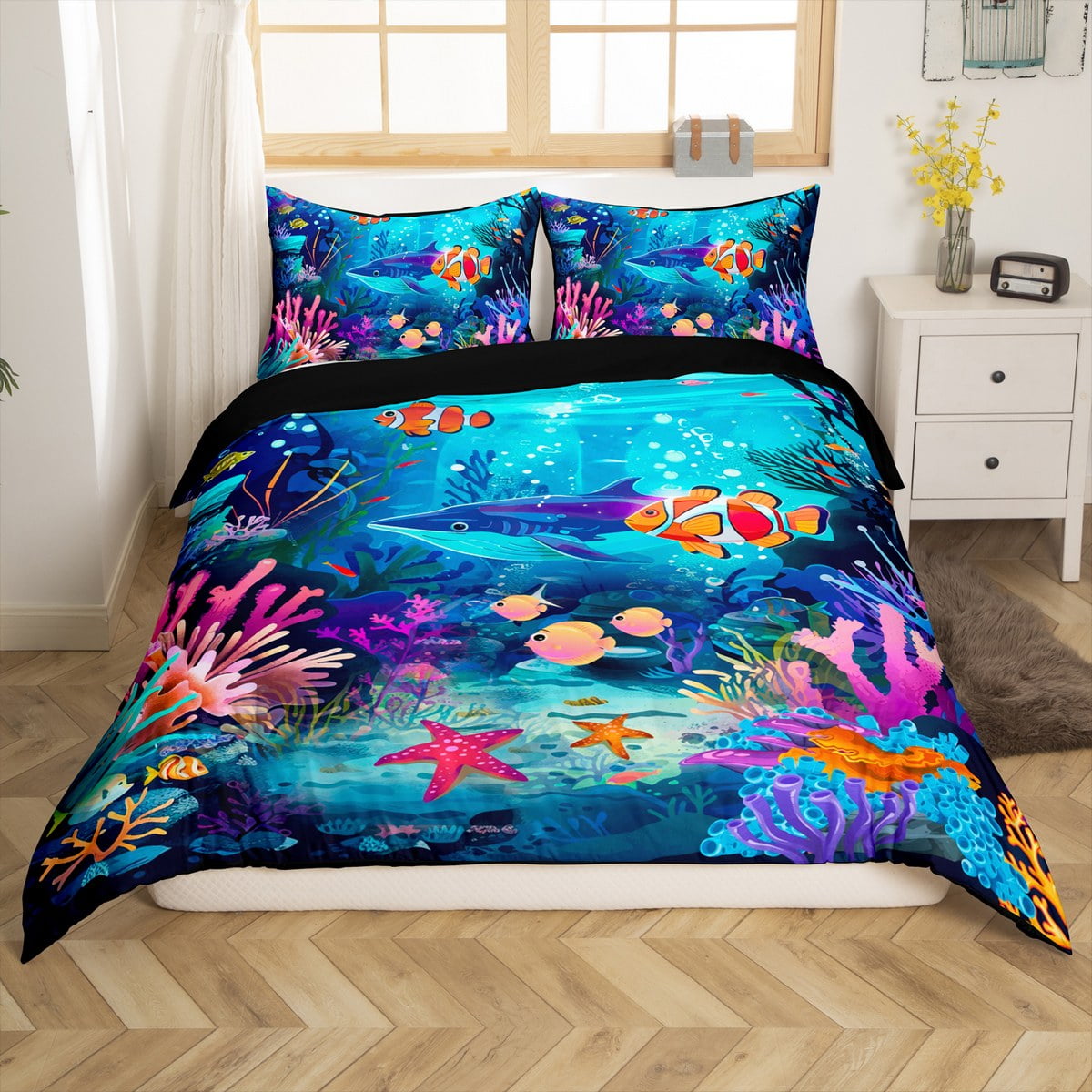 Erosebridal Cartoon Sealife Comforter Cover Twin, Cute Starfish Whale ...