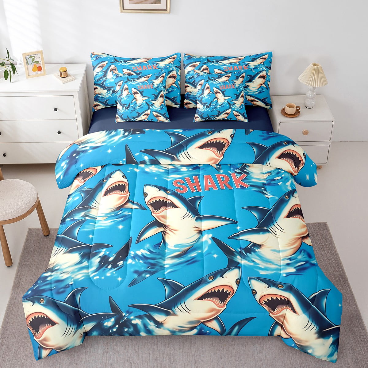 Erosebridal Cartoon Shark Bed in a Bag King size, Ocean Animal Bed Set ...