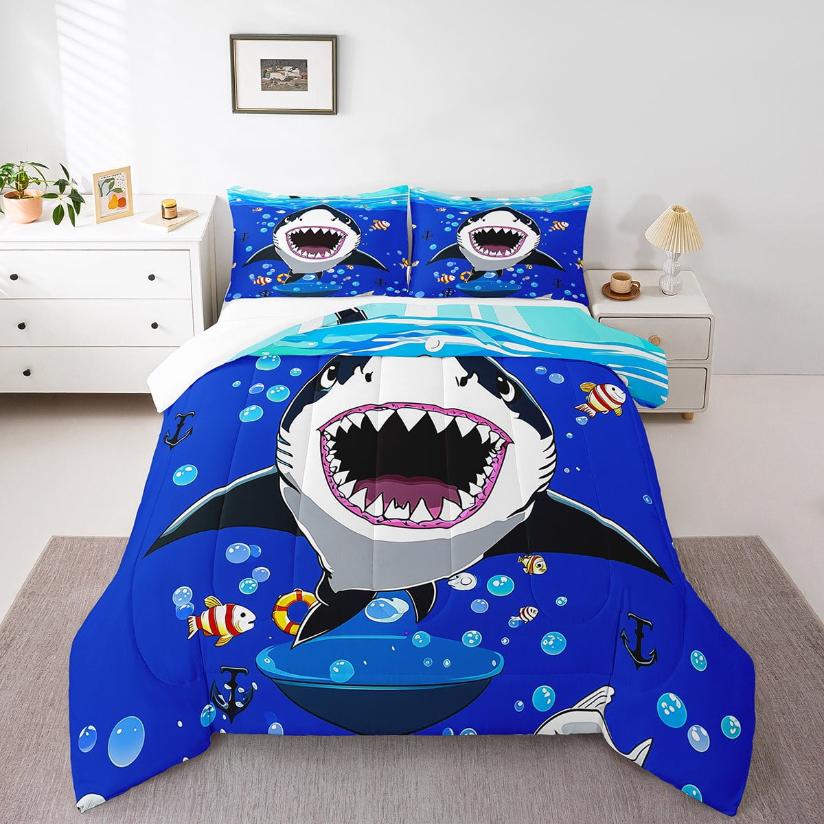 Erosebridal Cartoon Shark Comforter Set Full Size Fish Bedding Set ...