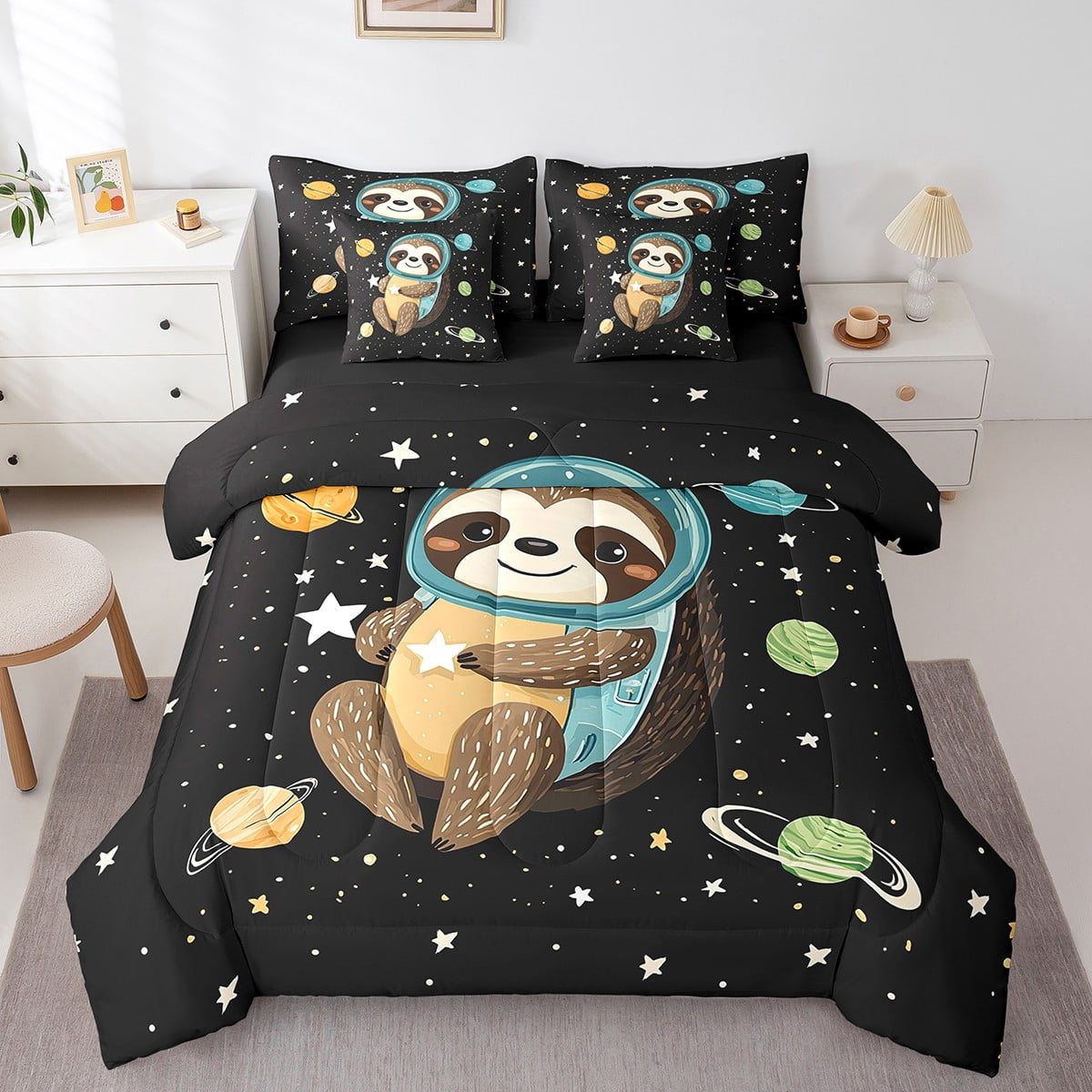 Erosebridal Cartoon Sloth Bed in a Bag Twin Size, Cosmos Planets Stars ...