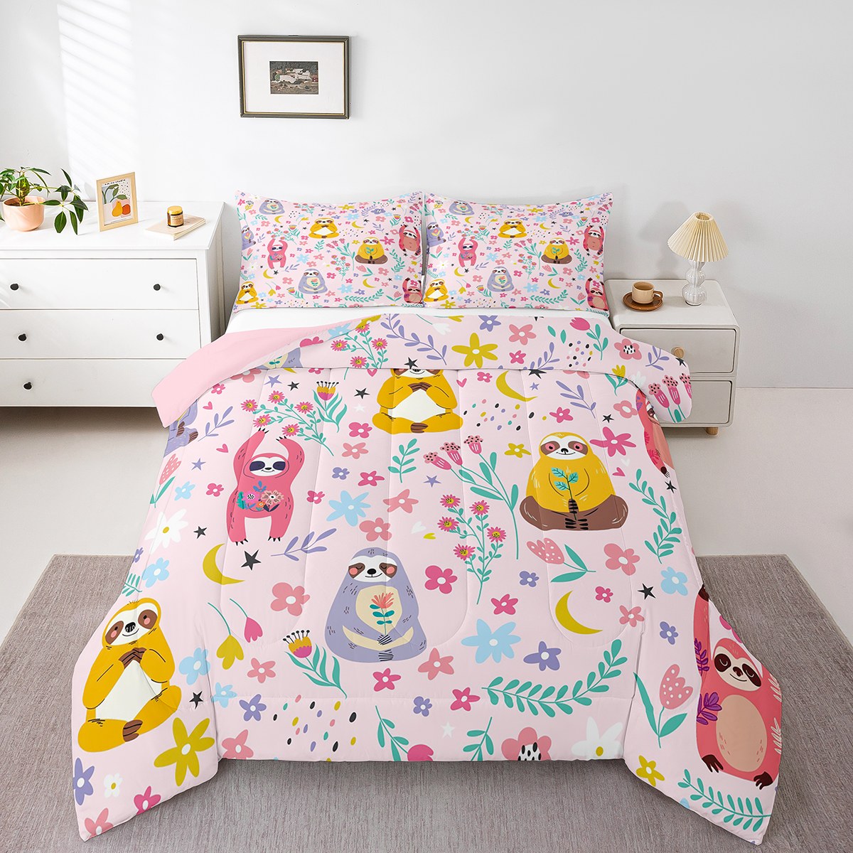 Erosebridal Cartoon Sloth Comforter Set Full Size,Kawaii Sloth Down ...