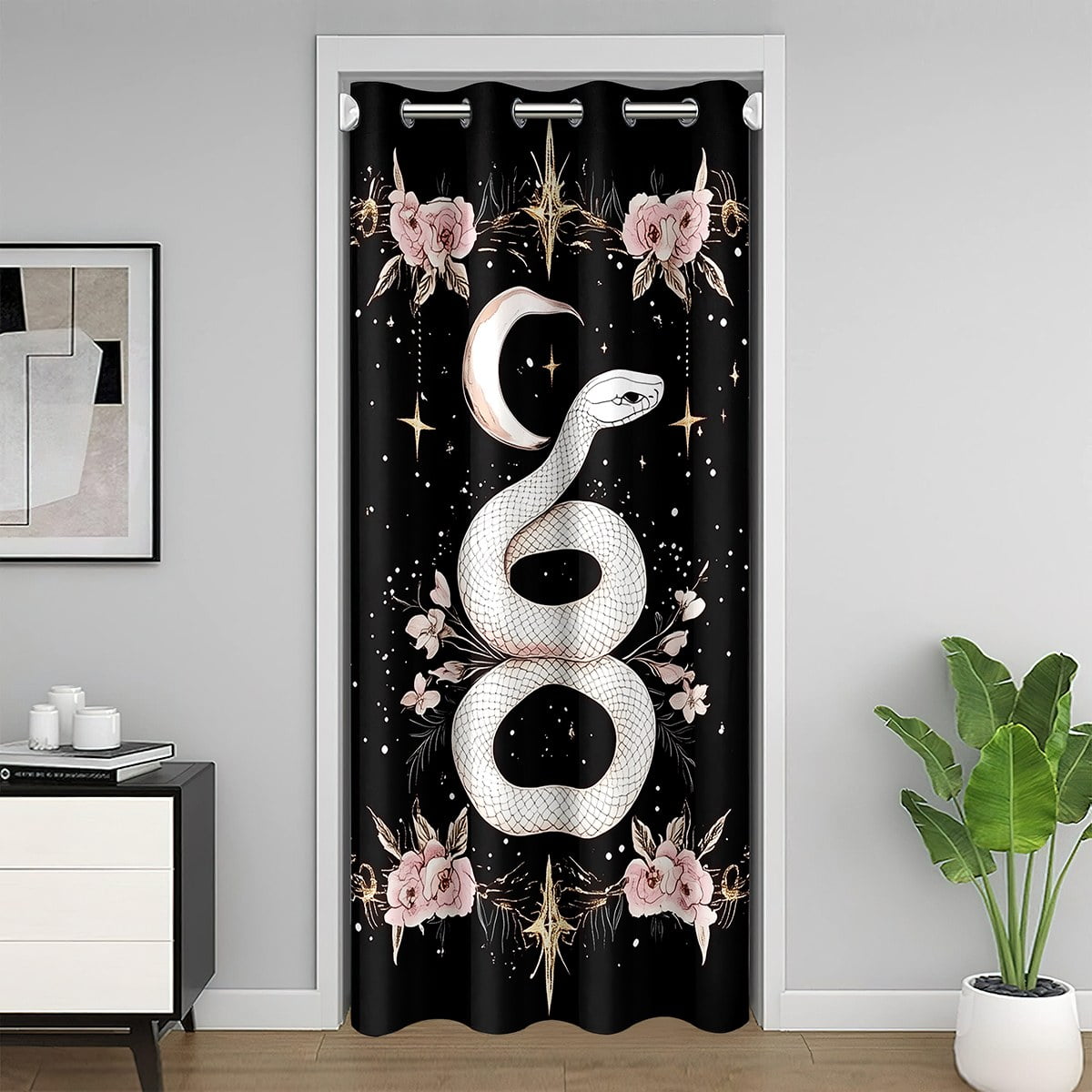 Erosebridal Cartoon Snake Door Curtain Panel 59x80, Romantic Rose Black ...