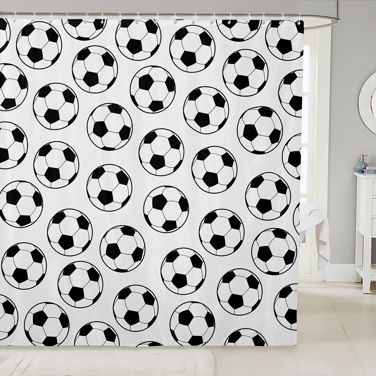 Erosebridal Cartoon Soccer Bathroom Curtain 72x84, Rugby Shower Curtain ...