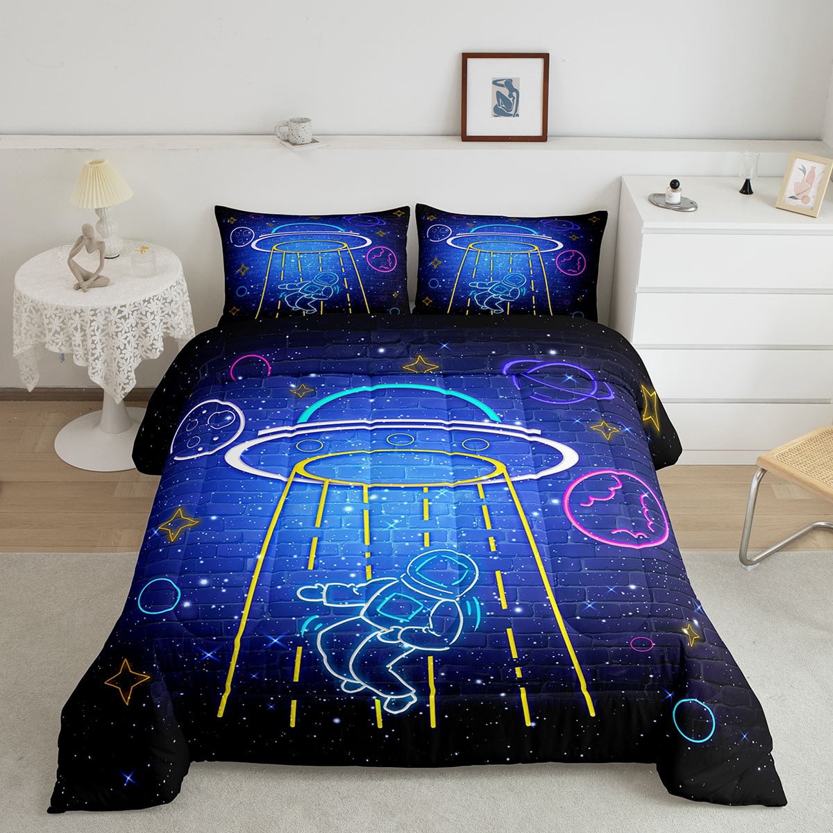 Erosebridal Cartoon Spaceship Bedding Full Comforter Set, Neon ...