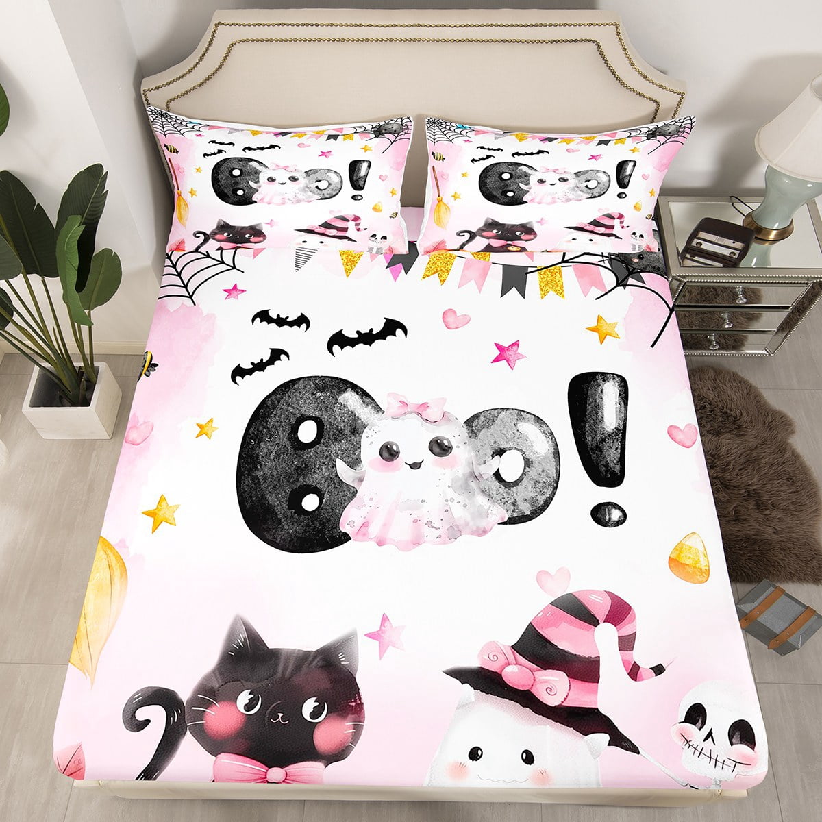 Erosebridal Cartoon Spooky Ghost Fitted Sheet Queen,Halloween Theme ...