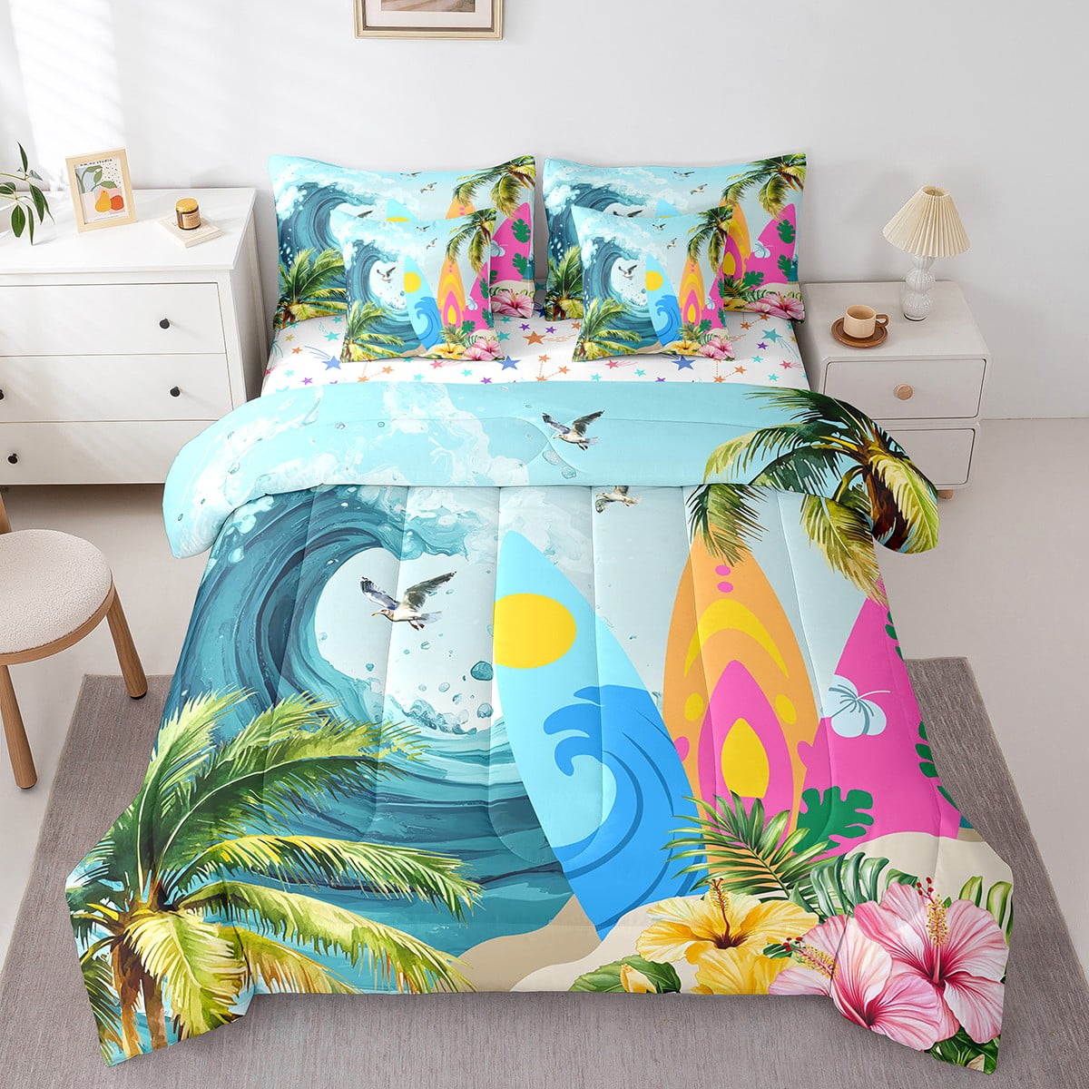 Erosebridal Cartoon Surfboard Bedding Queen Size, Ocean Surfing Sport ...