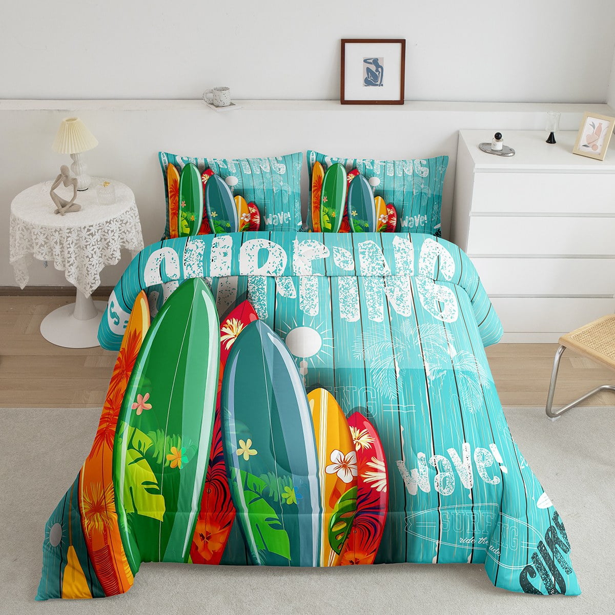 Erosebridal Cartoon Surfboard Bedding Sets Full with Comforter, Summer ...