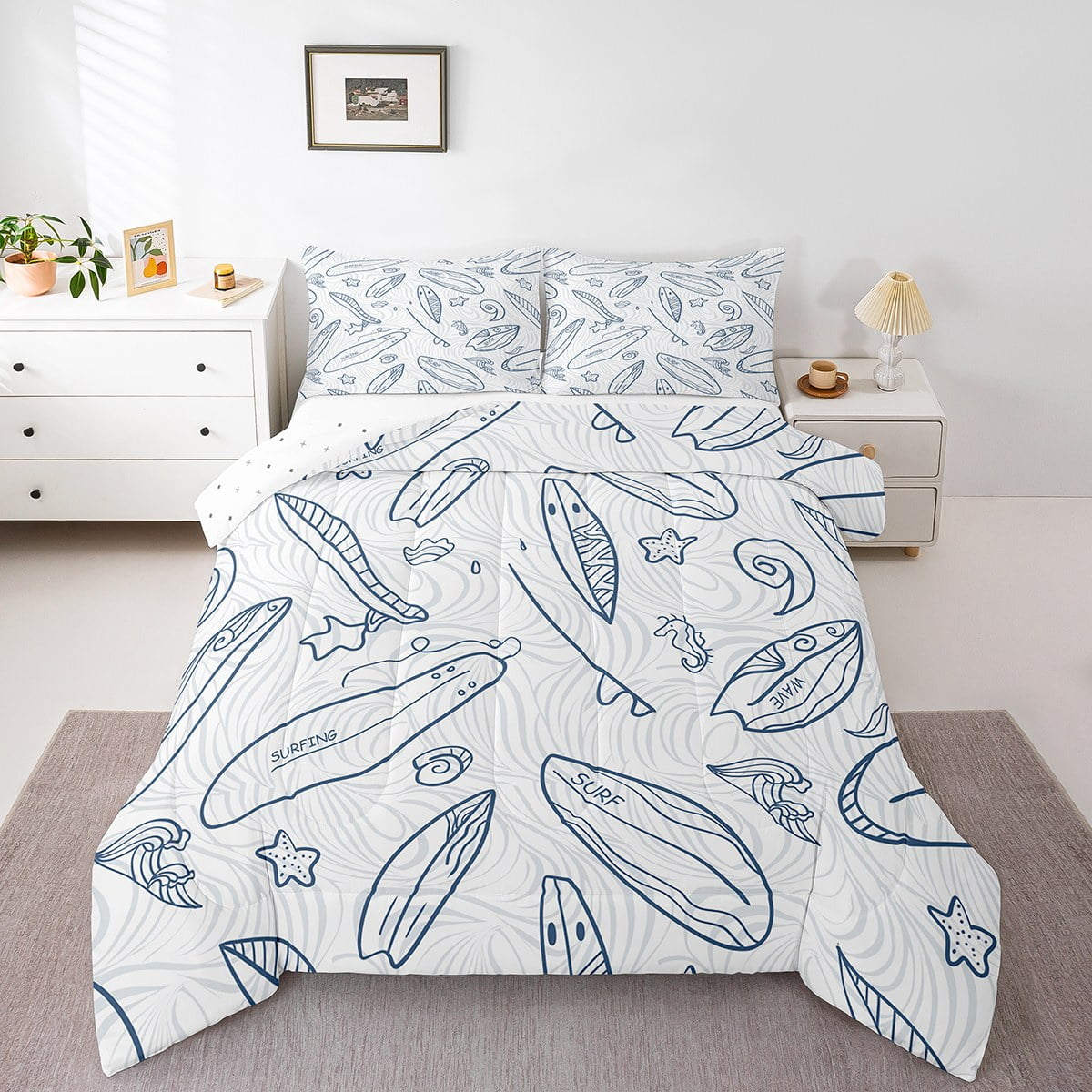 Erosebridal Cartoon Surfboard Comforter Sets Queen Size,Ocean Theme ...