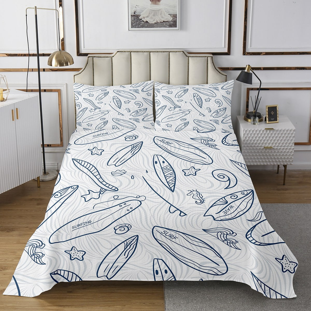 Erosebridal Cartoon Surfboard Quilt Sets for Queen Size Bed,Ocean Theme ...