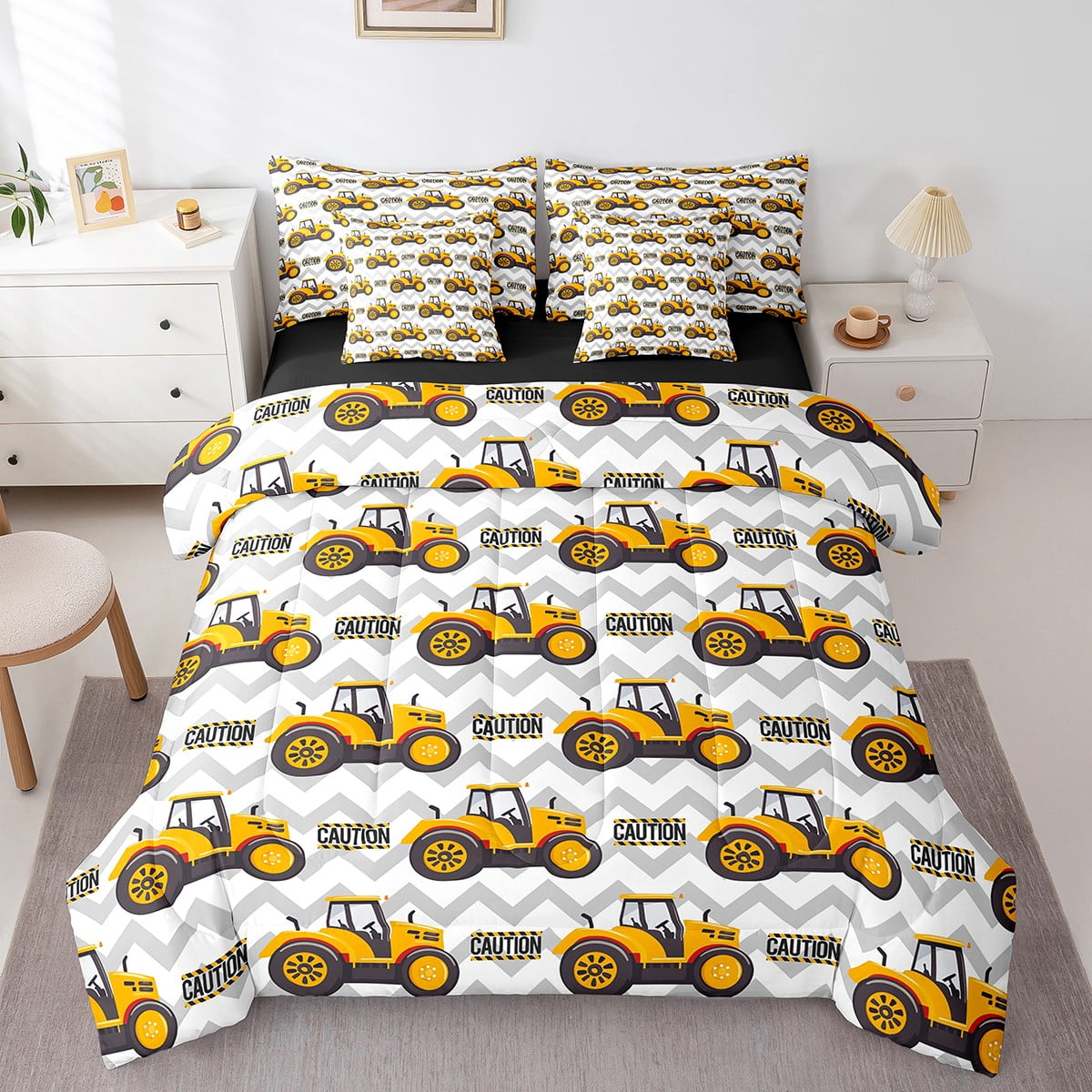 Erosebridal Cartoon Tractor Bedding Sets Twin Size,Black Golden ...