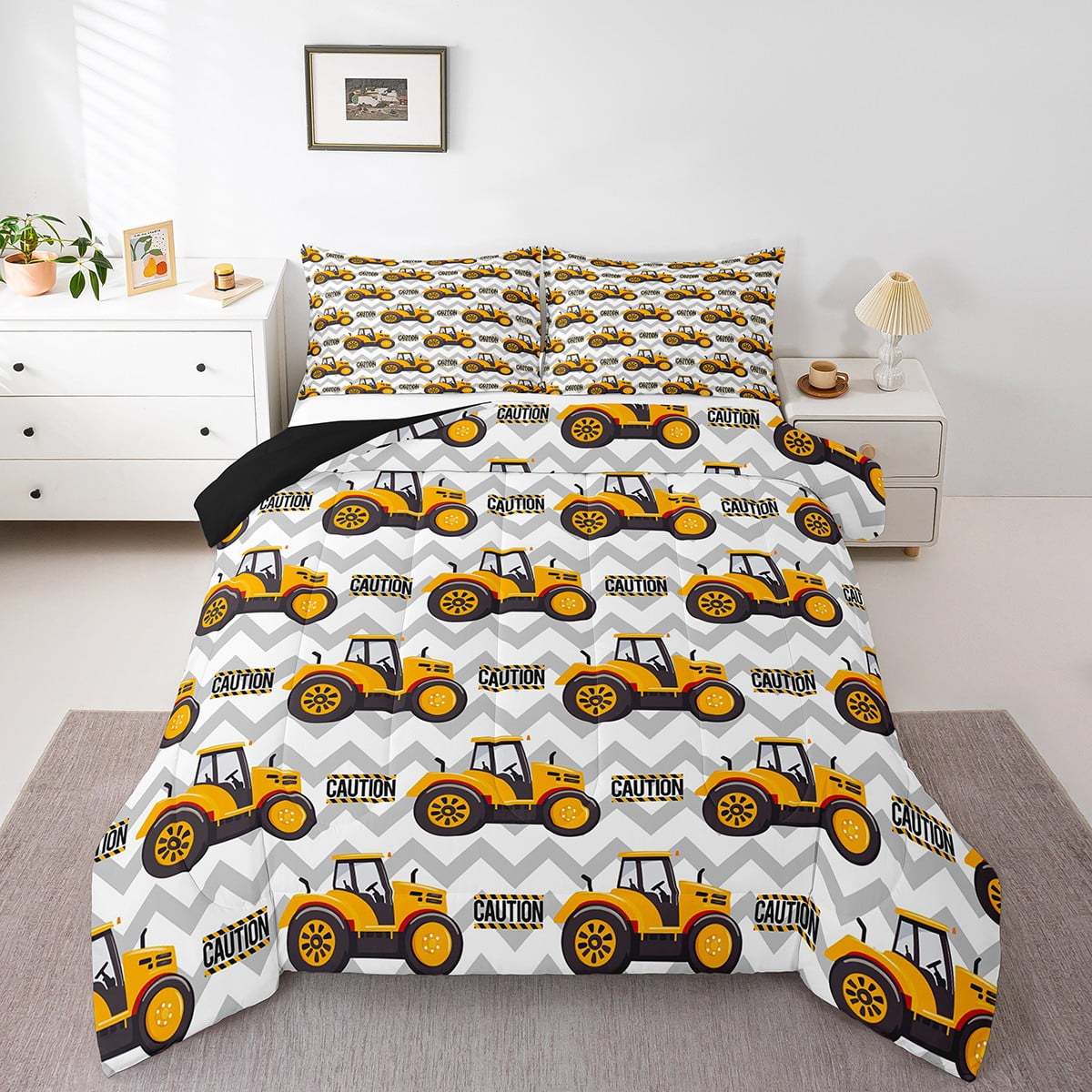 Erosebridal Cartoon Tractor Bedding Twin Comforter Set,Black Golden ...