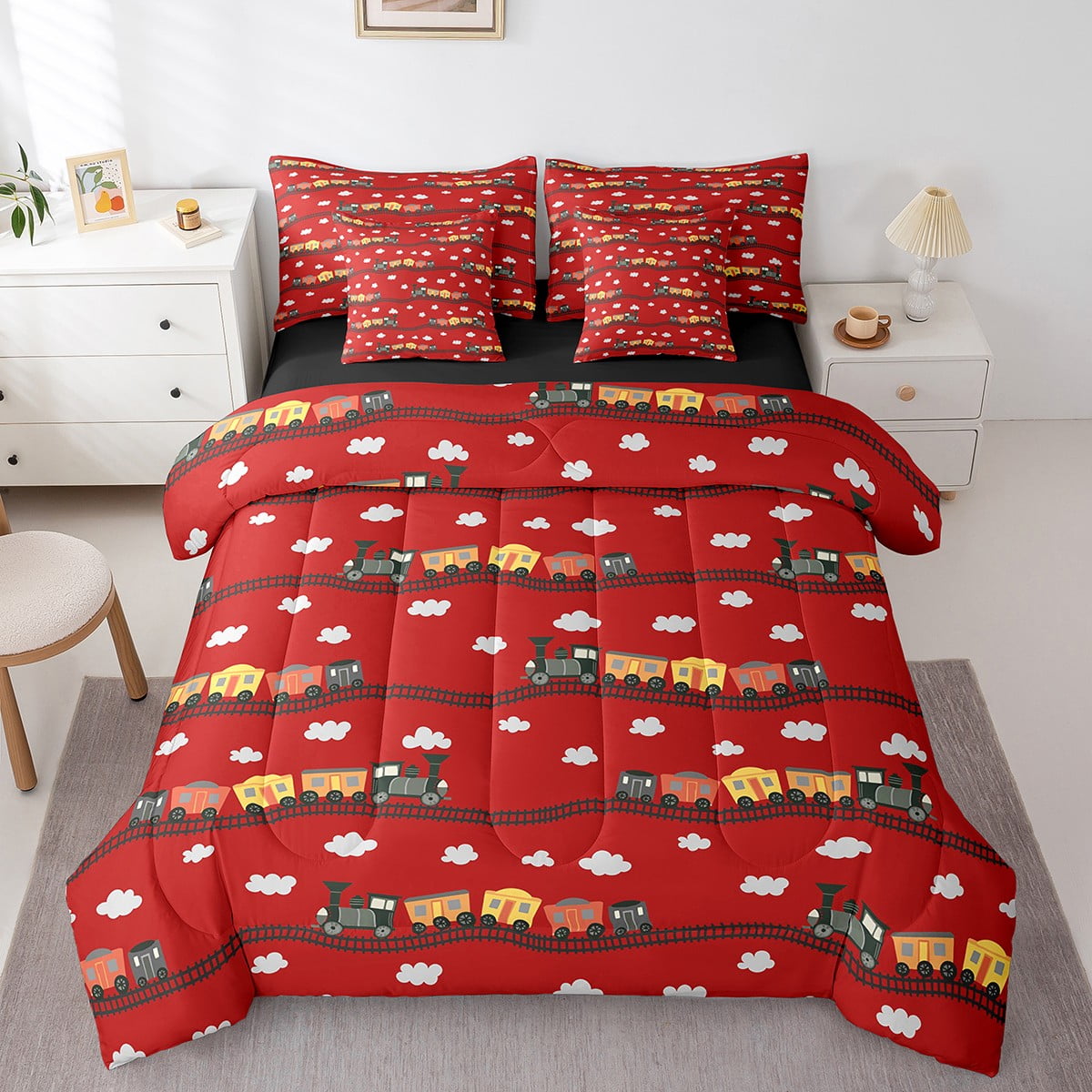 Erosebridal Cartoon Train Bed in a Bag Twin size, Railway Bed Set ...