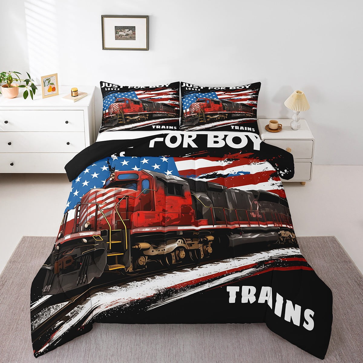 Erosebridal Cartoon Train Bedding Sets Full with Comforter, Vintage US ...
