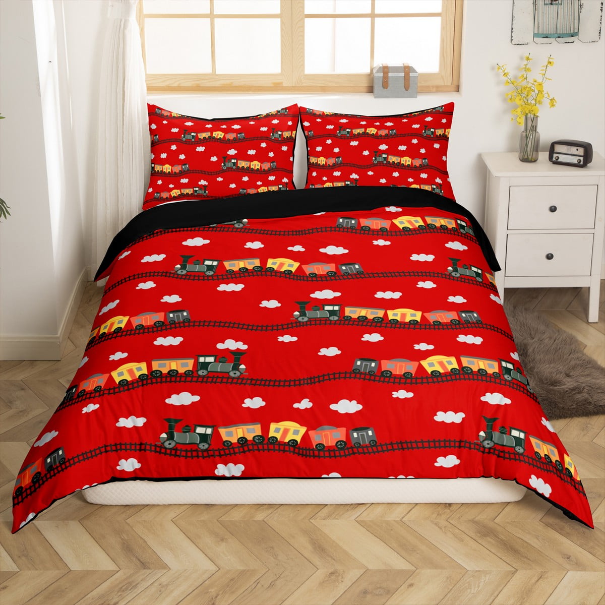 Erosebridal Cartoon Train Comforter Cover Queen, Railway Bedding Queen ...