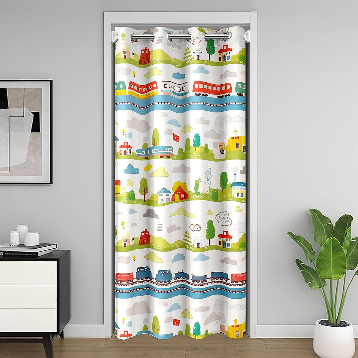 Erosebridal Cartoon Train Door Curtain Panel 42x84, Railroad Line Room ...