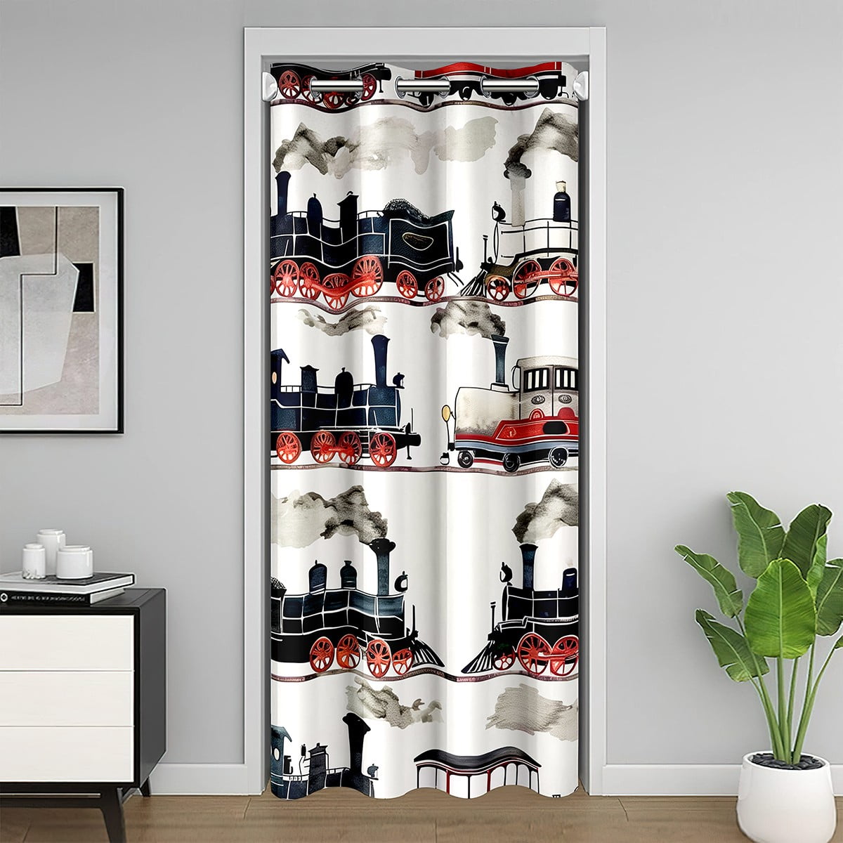 Erosebridal Cartoon Train Door Curtain Panel 52x84, Railroad Line Room ...