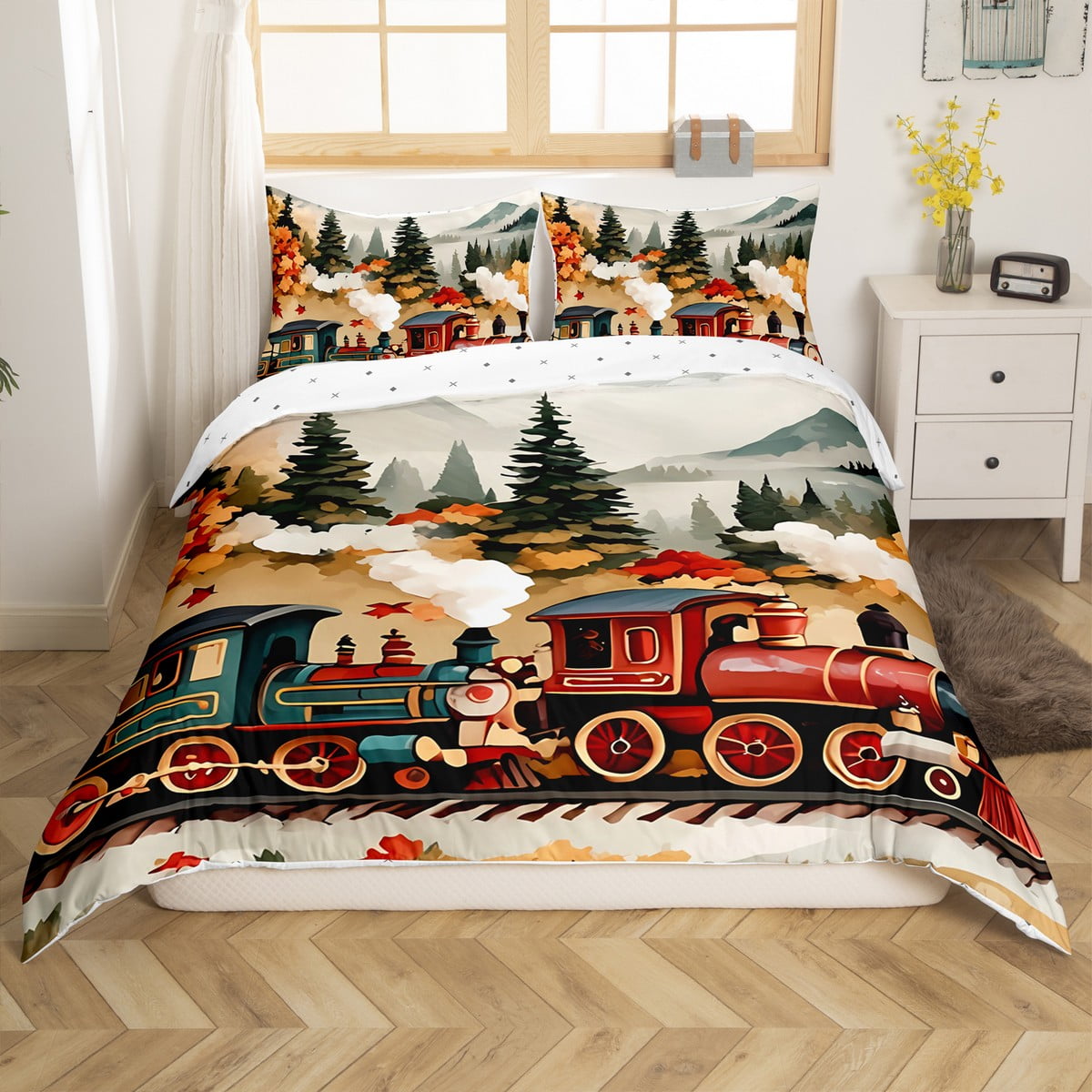 Erosebridal Cartoon Train Duvet Cover Queen,Railway Railroad Bedding ...