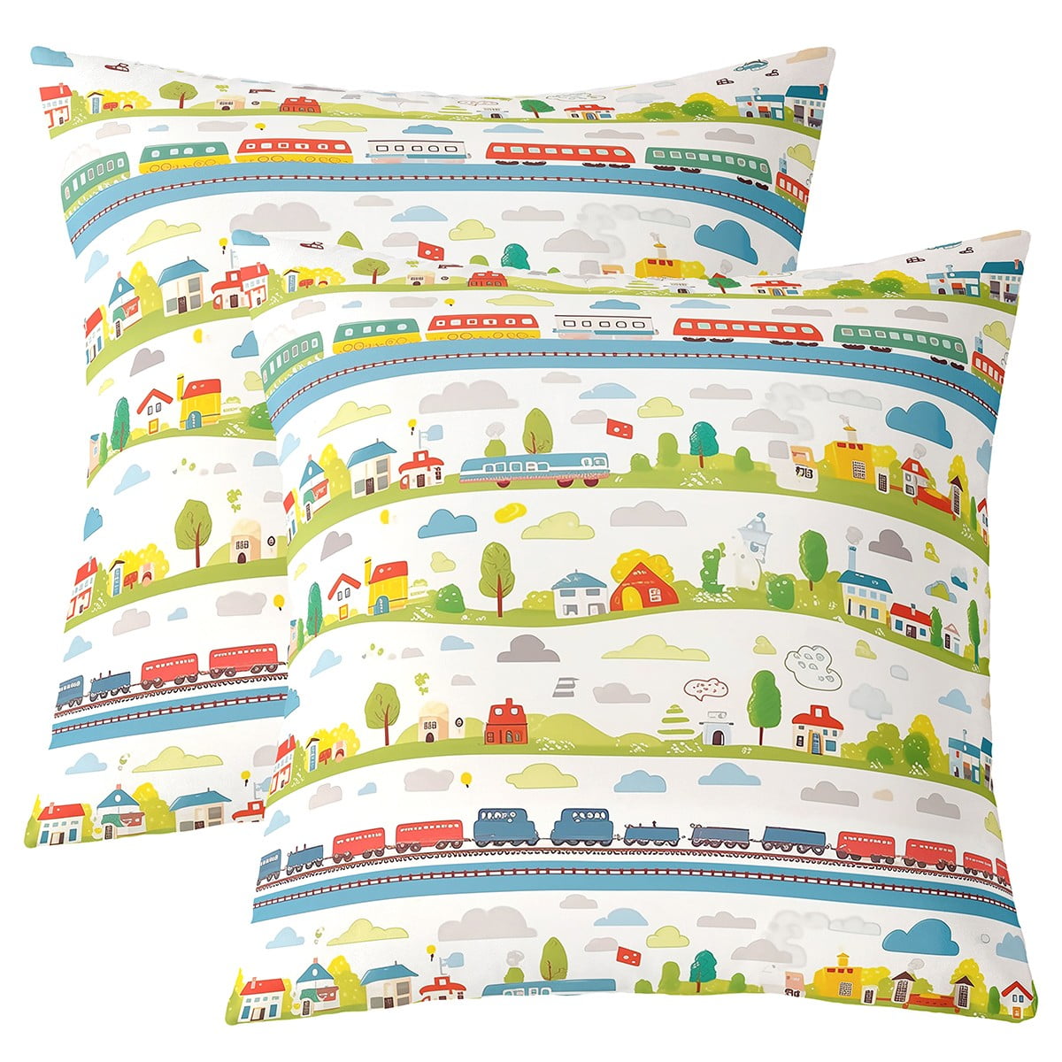 Erosebridal Cartoon Train Throw Pillow Covers 22x22 Set of 2, Railroad ...