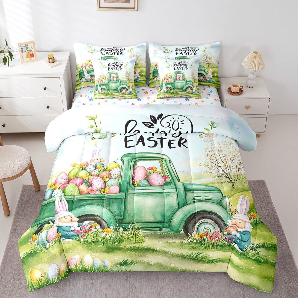 Erosebridal Cartoon Truck Bed in a Bag Full size,Dwarfs Easter Eggs Bed ...