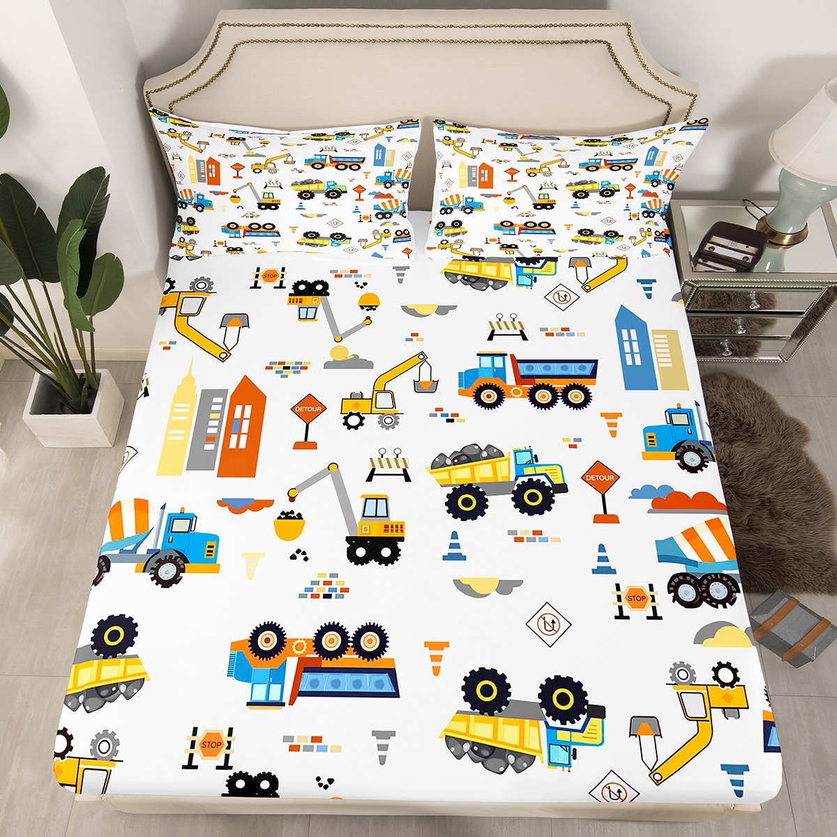 Erosebridal Cartoon Truck Fitted Sheet Full,Construction Vehicles ...