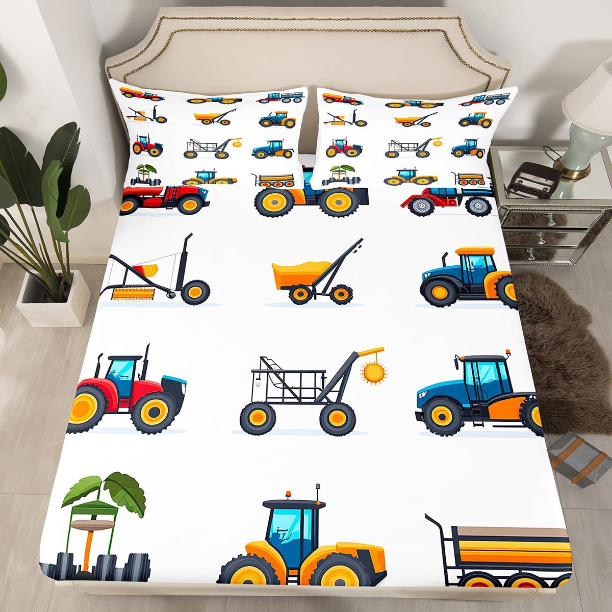 Erosebridal Cartoon Truck Fitted Sheet Queen Size,Cute Vans Lorry Bed ...