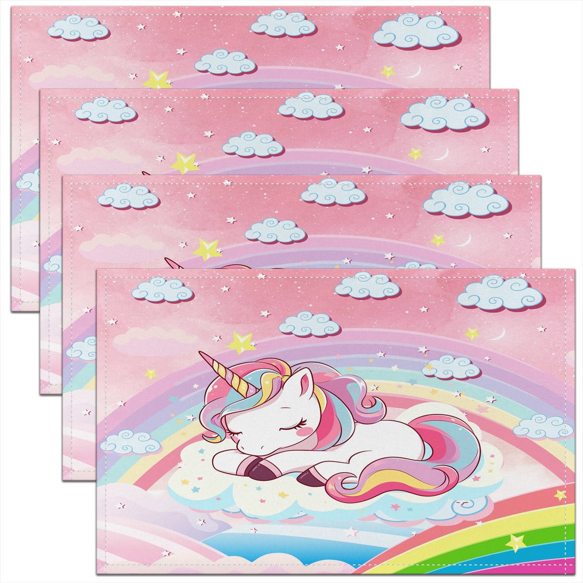 Erosebridal Cartoon Unicorn Placemats Set of 4, Rainbow Table Mats for ...