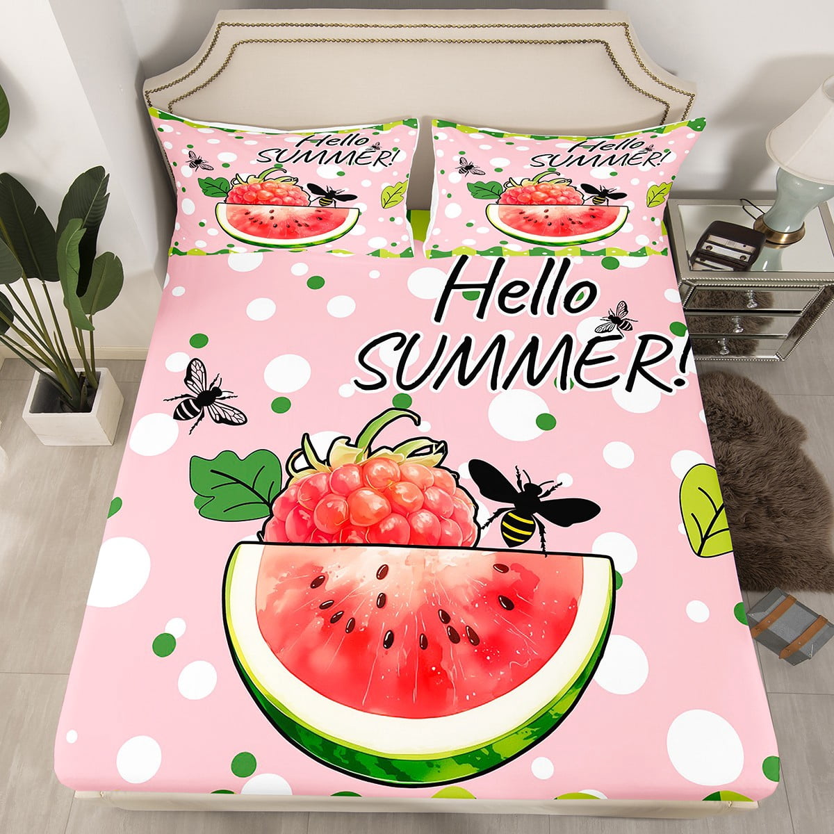Erosebridal Cartoon Watermelon Fitted Sheet Queen,Summer Holiday Fitted ...