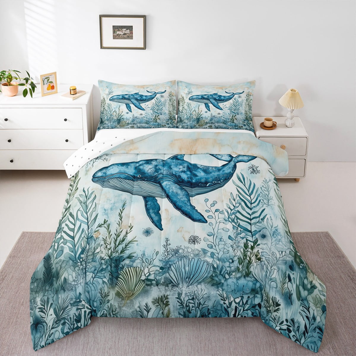 Erosebridal Cartoon Whale Comforter Sets Full Size, Blue Ocean ...