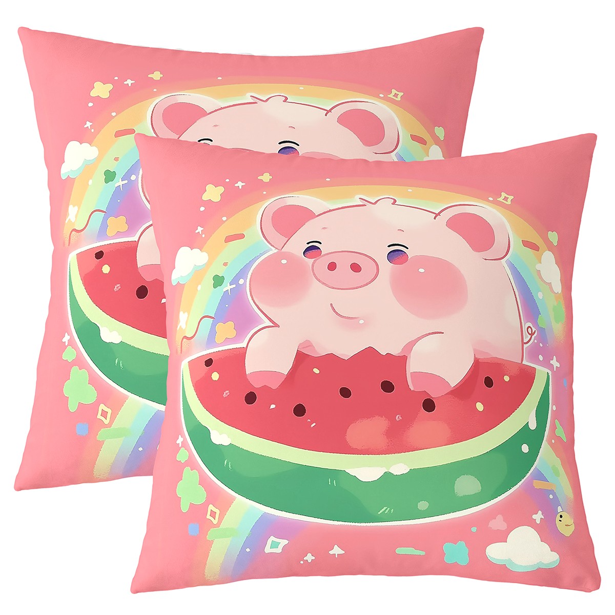 Erosebridal Cartoonn Pig Pillow Cases Set of 2,Rainbow Watermelon ...
