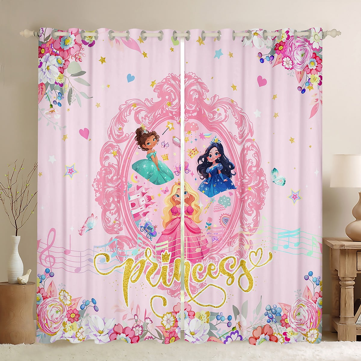 Erosebridal Castle Princess Curtains and Drapes (38x54), Girly Flower ...