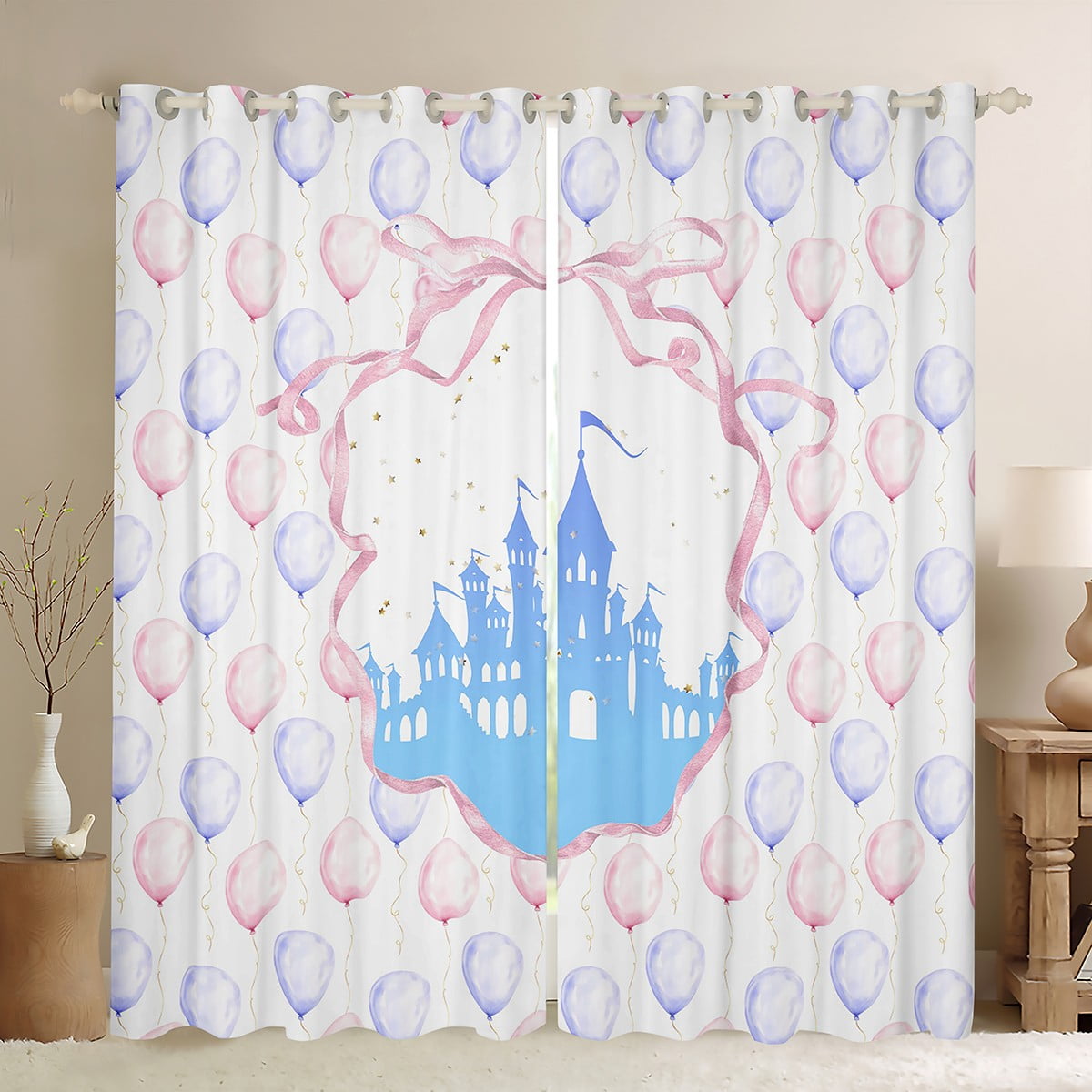 Erosebridal Castle Print Curtains and Drapes (52x84), Dreamy Balloon 30 ...