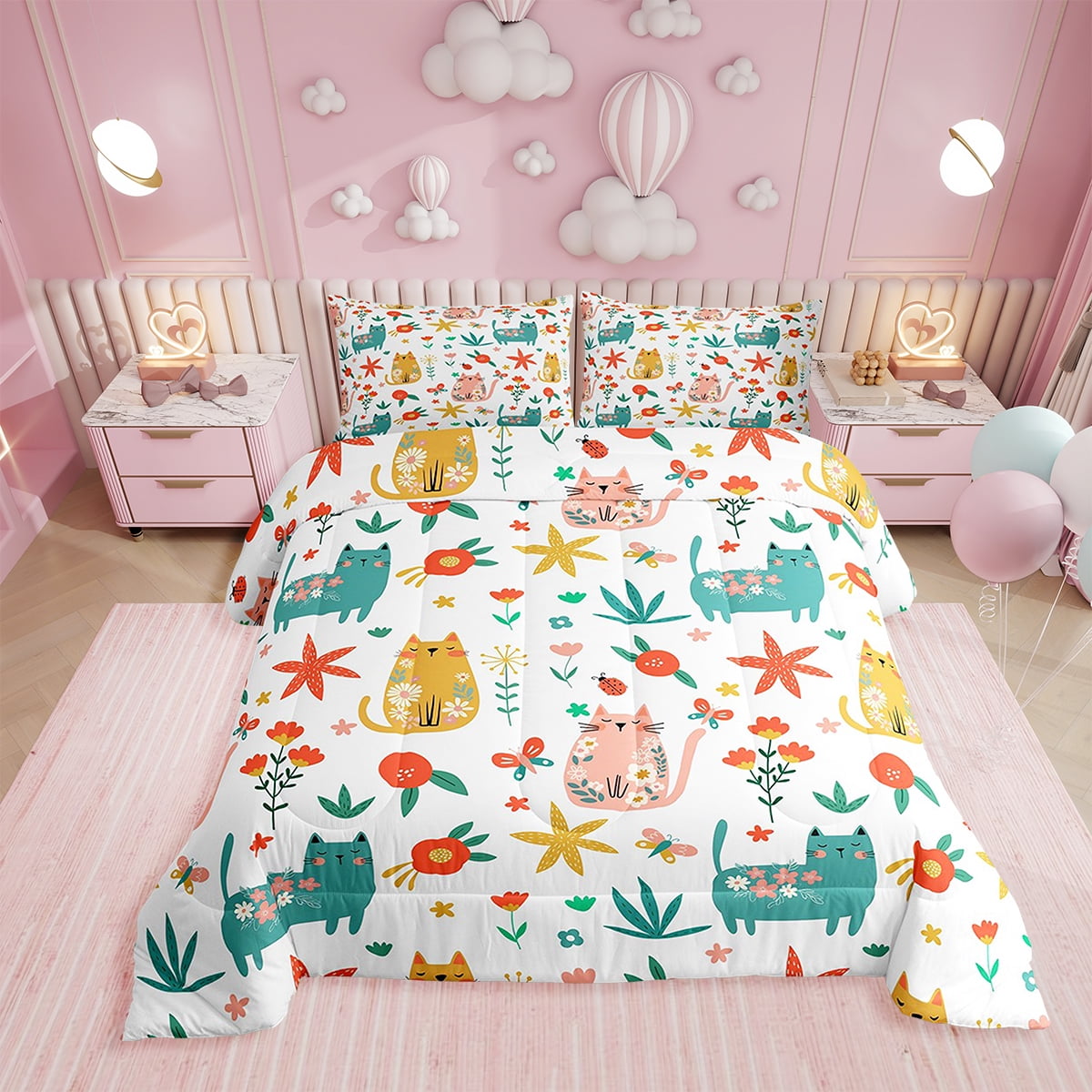 Erosebridal Cat Bedding Set Full Size Cats Print Comforter Set Cute ...