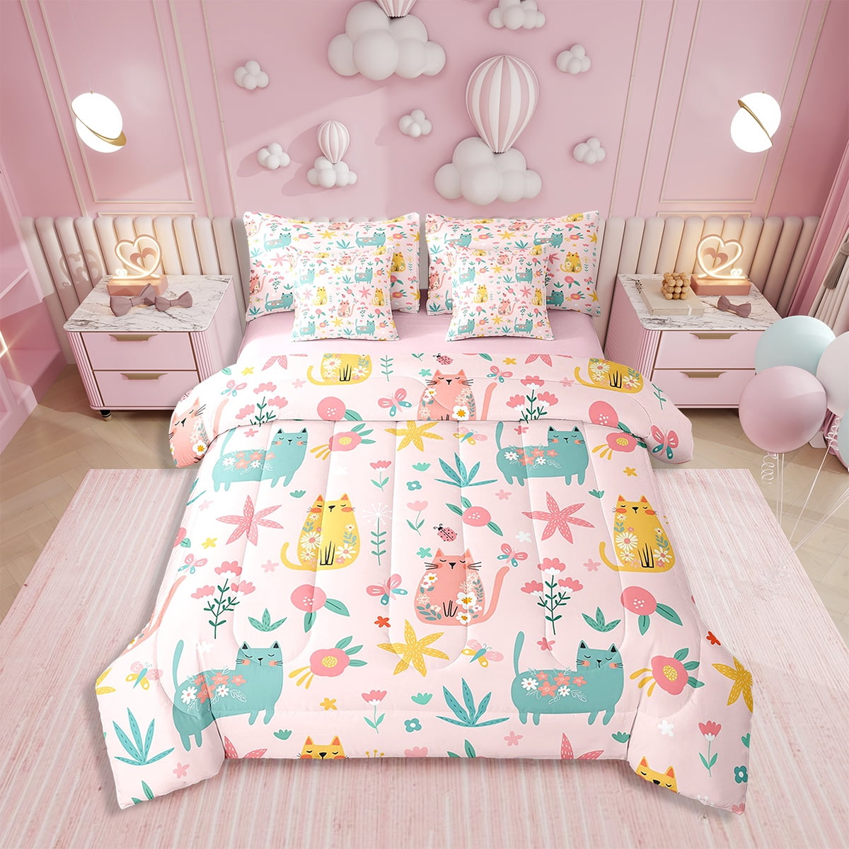 Erosebridal Cat Bedding Set King Size Cats Print Comforter Set With ...