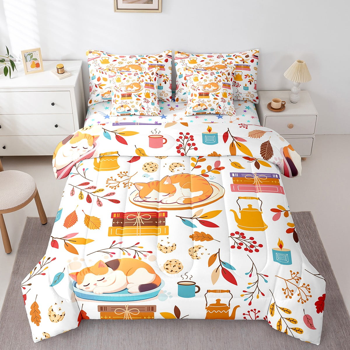 Erosebridal Cat Bedding Set King Size Cats Print Comforter Set With ...