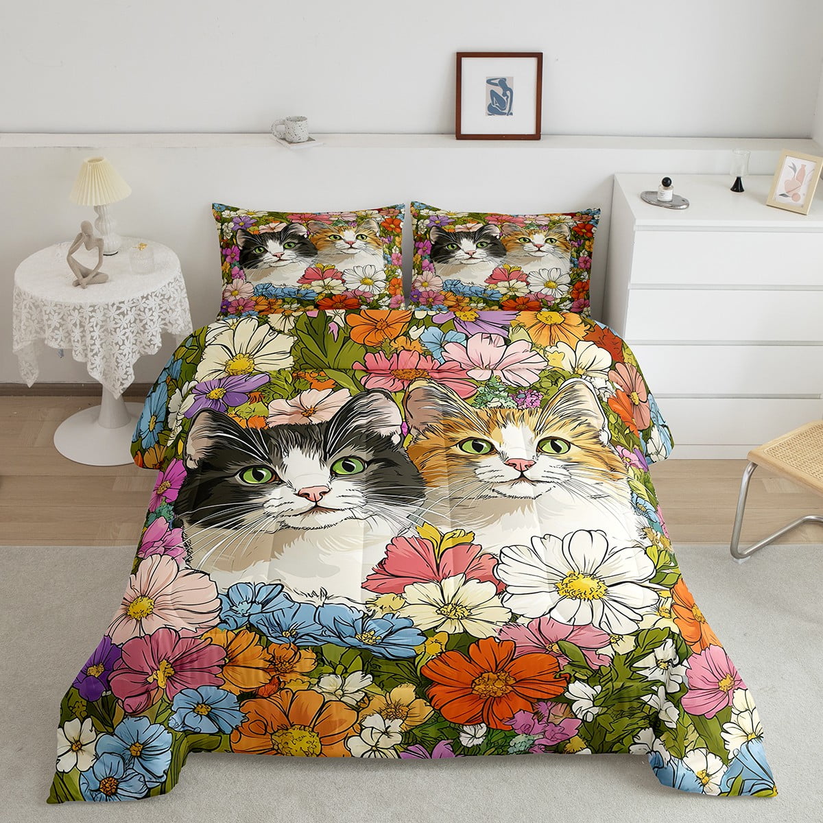 Erosebridal Cat Comforter Set Full Size Flower Comforter Room ...