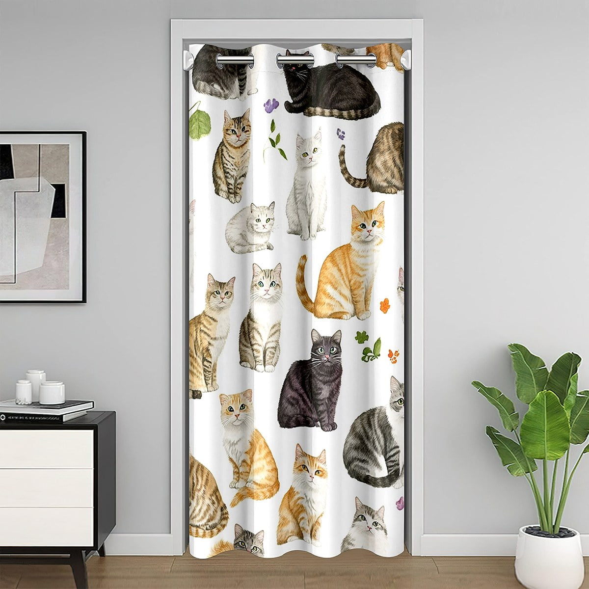 Erosebridal Cat Print Door Curtain For Door Window 42x80, Cute Kitten ...