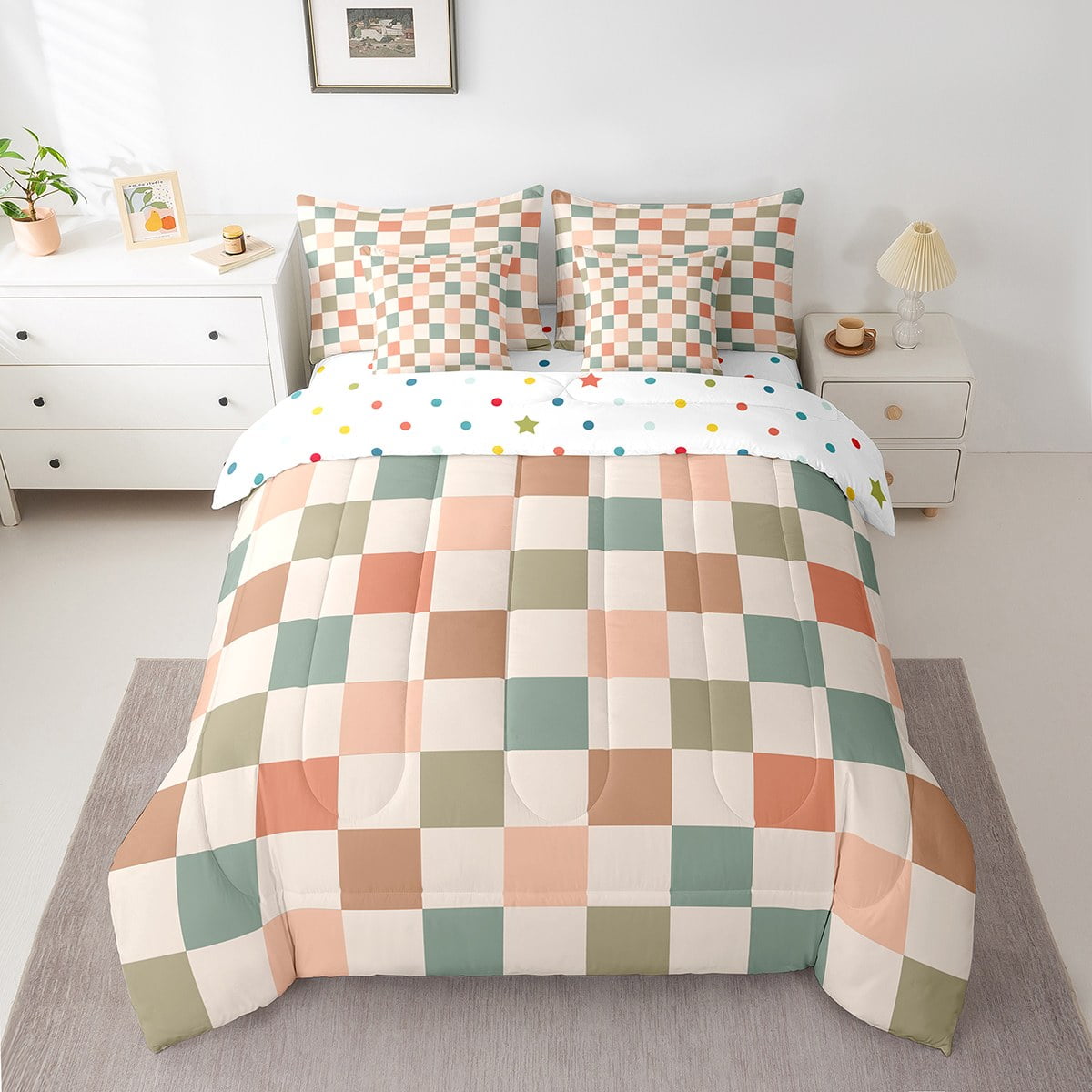 Erosebridal Check Plaid Bedding Sets Queen Size, Geometric Comforter ...