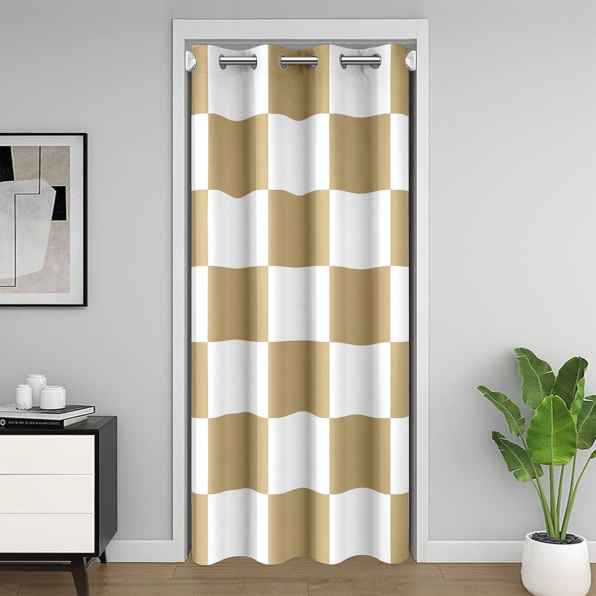 Erosebridal Check Plaid Door Curtain For Door Window 34x80, Geometric ...