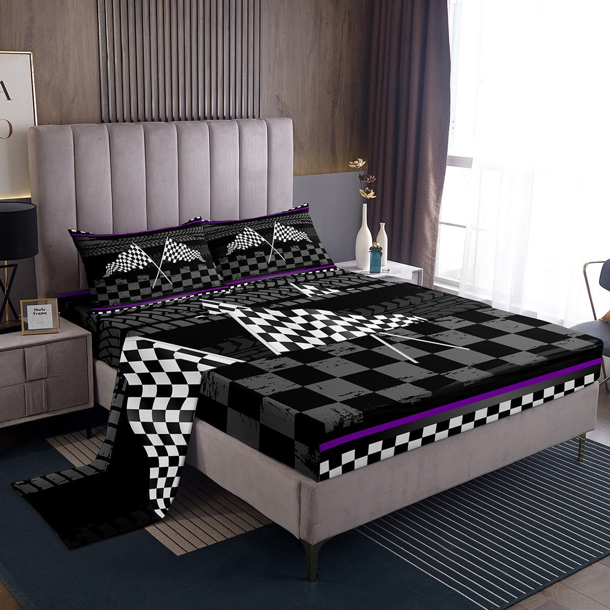 Erosebridal Checkered Flag Twin Sheet Sets, Racing Car Bedding Twin ...