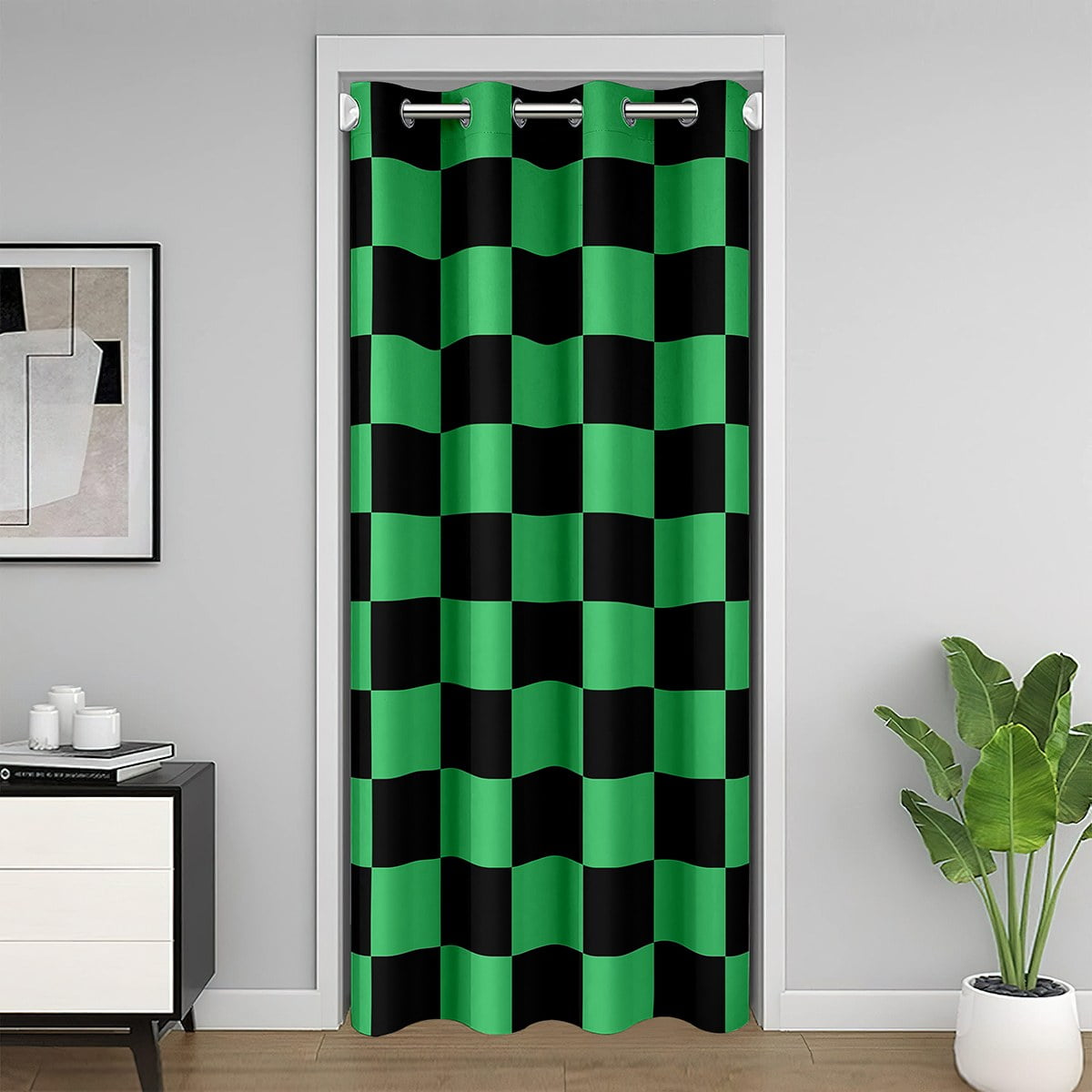 Erosebridal Checkered Gingham Door Curtain Panel 42x80, Green Black ...