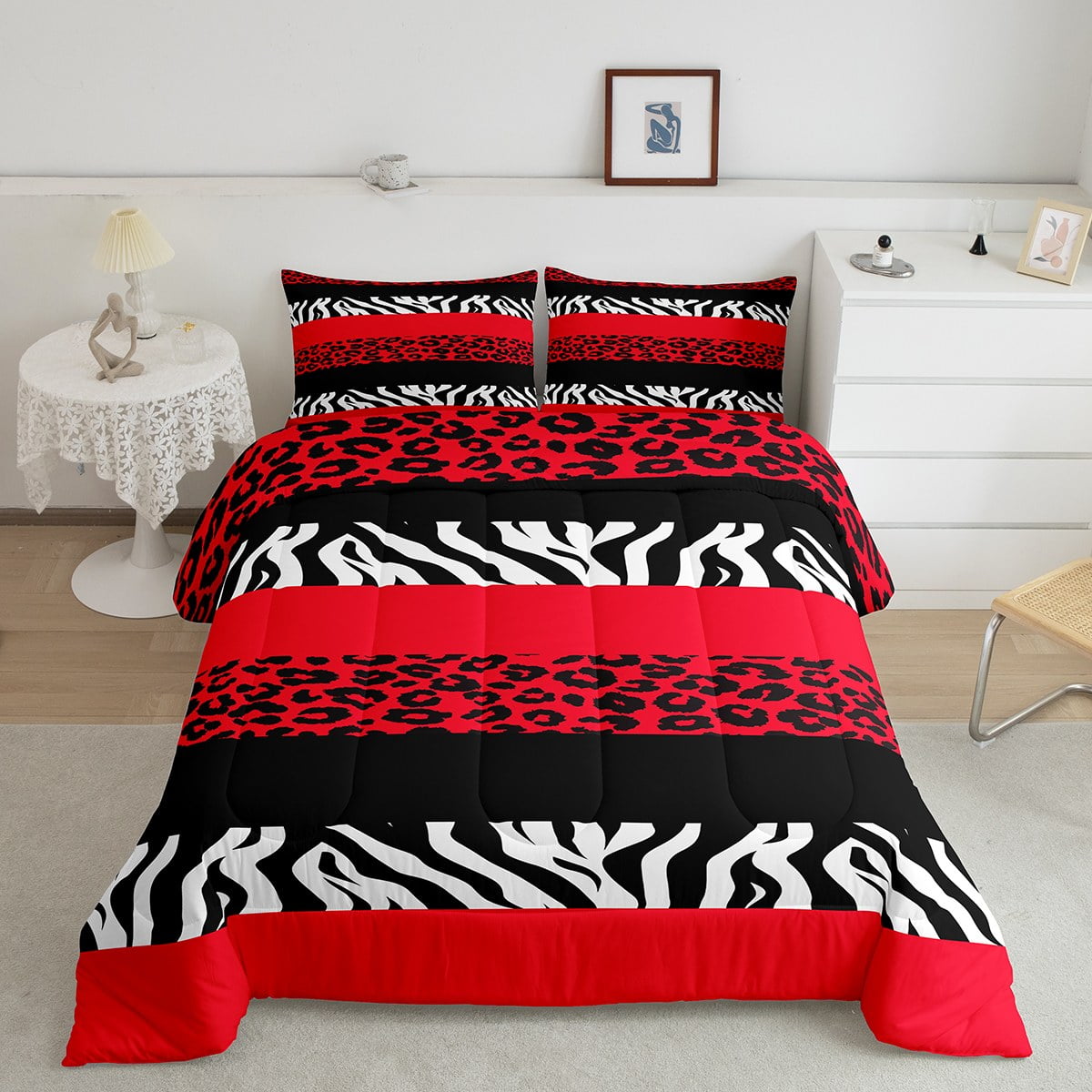 Erosebridal Cheetah Print Bedding Sets King with Comforter, Red Duvet ...