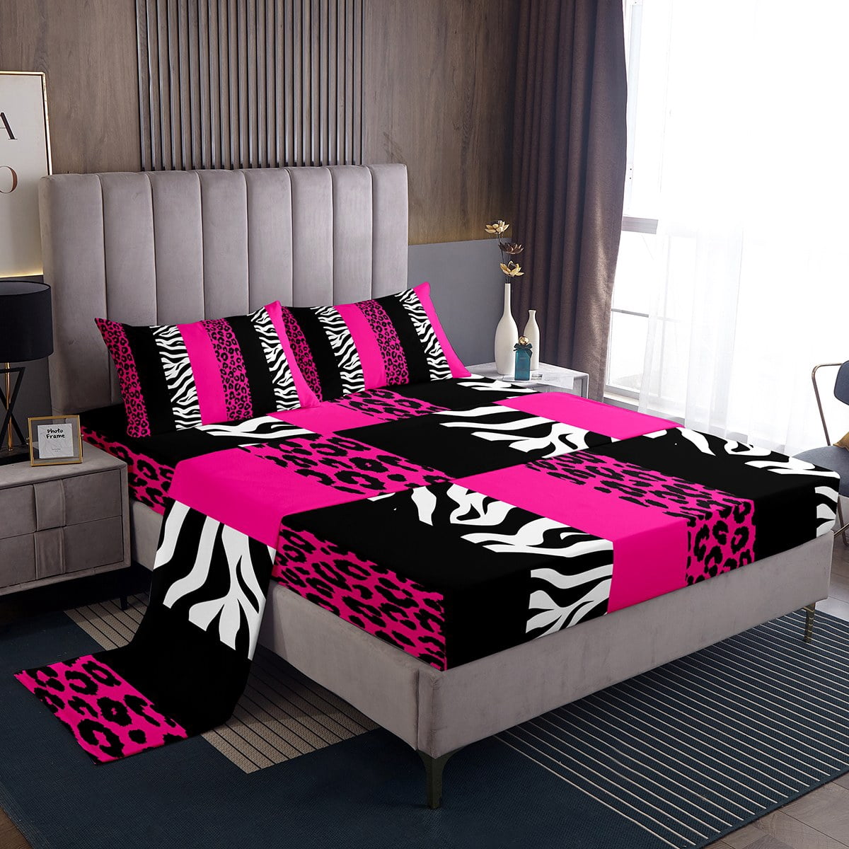 Erosebridal Cheetah Print Twin Sheet Sets, Hot Pink Bedding Twin Size ...