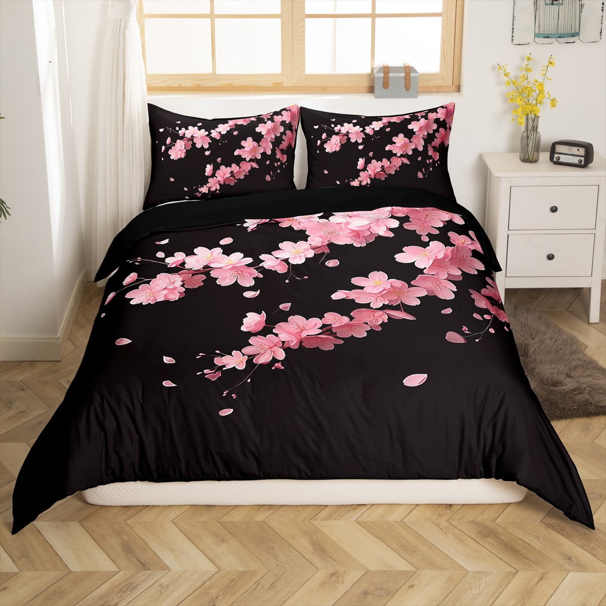 Erosebridal Cherry Blossom Comforter Cover King,Pink Sakura Duvet Cover ...